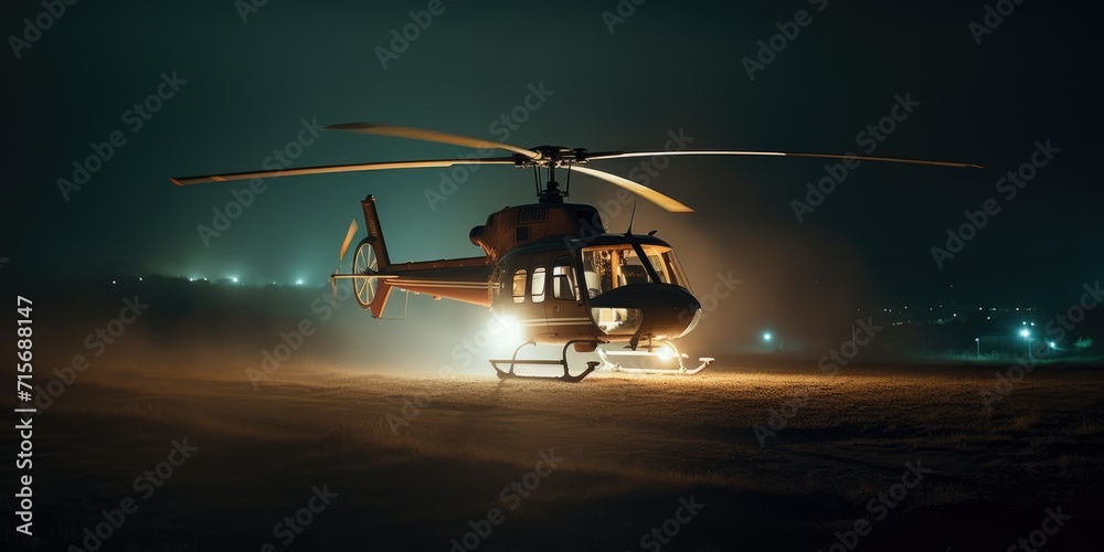 Helicopter on the ground. Generative AI. Helicopter before takeoff ...