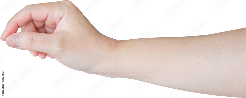 Woman hand gesture holding something isolated on white background Stock Photo | Adobe Stock