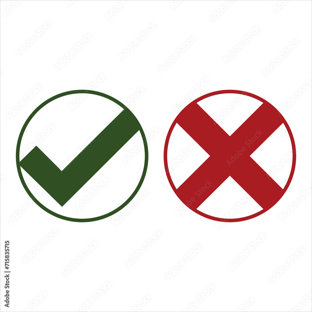 Checkmark and x or confirm and deny circle icon button flat for apps ...