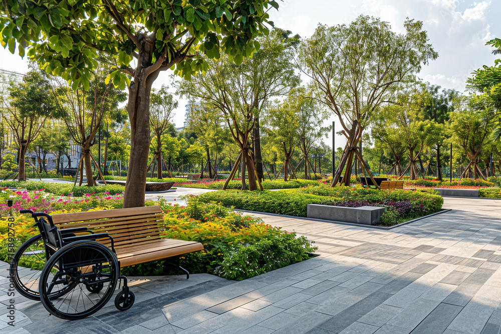 Stock-Illustration „minimalist wheelchair-accessible park with seating ...