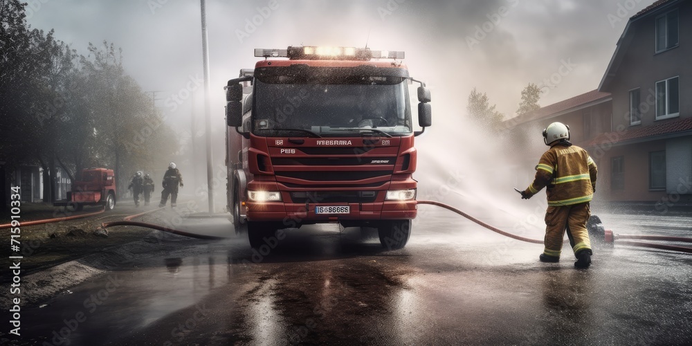 Fire engine. Generative AI. The fire engine are with ladders ...