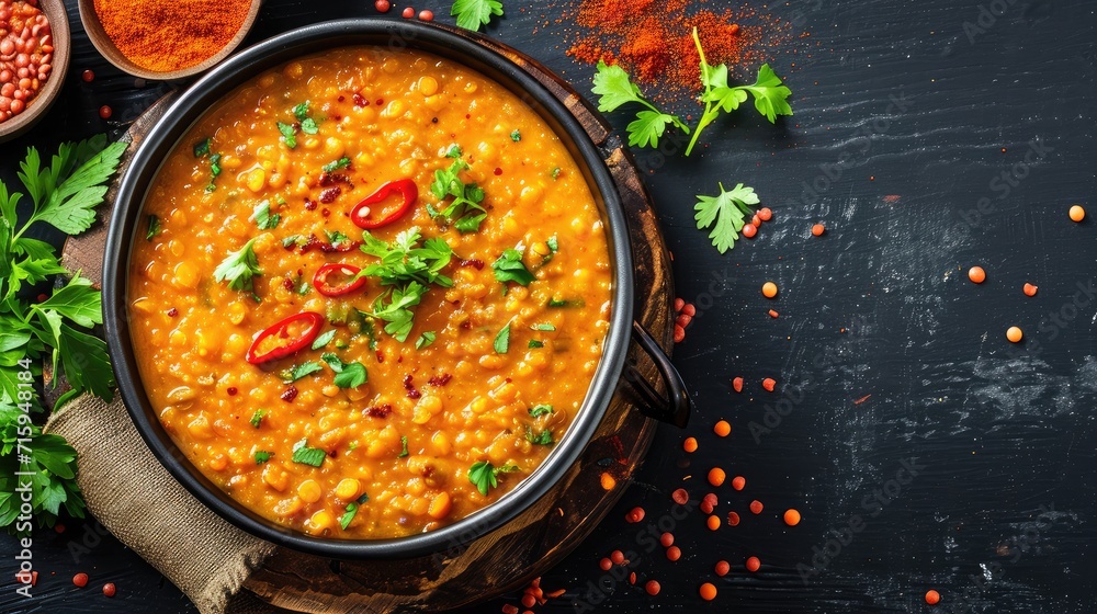 Indian dal. Traditional Indian soup lentils. Indian Dhal spicy curry in ...