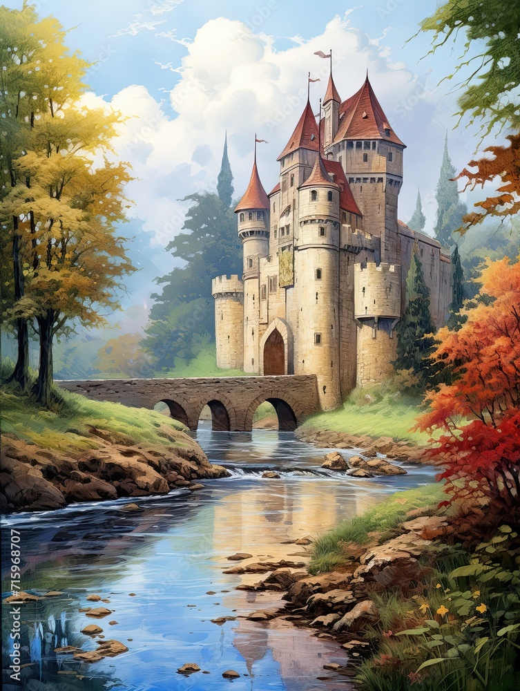 Grand Medieval Castles Stream and Brook Art: Castle Moat, Fortress ...
