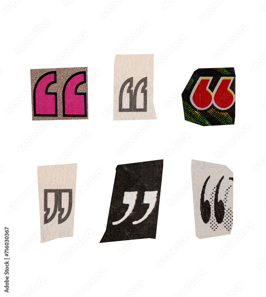 Ransom quotation marks from printout magazine cutout, collage element for graphic design, png ...