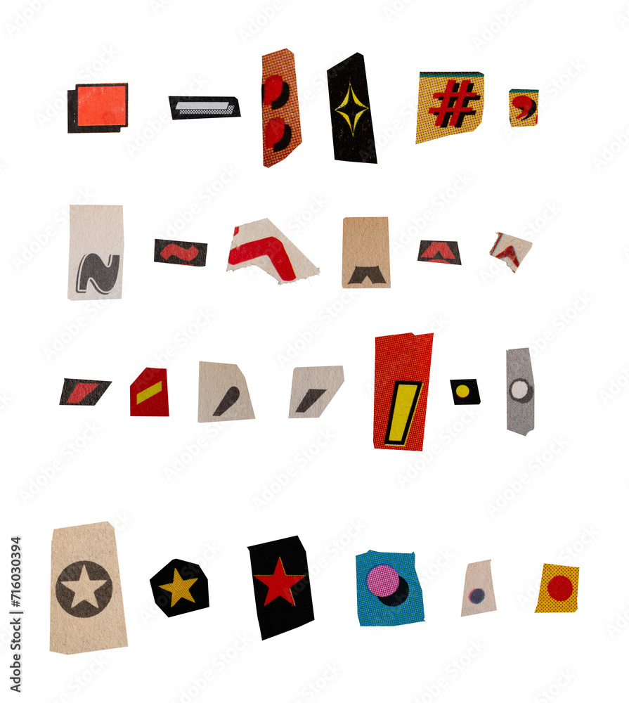 Ransom punctuation from printout magazine cutout, collage element for ...