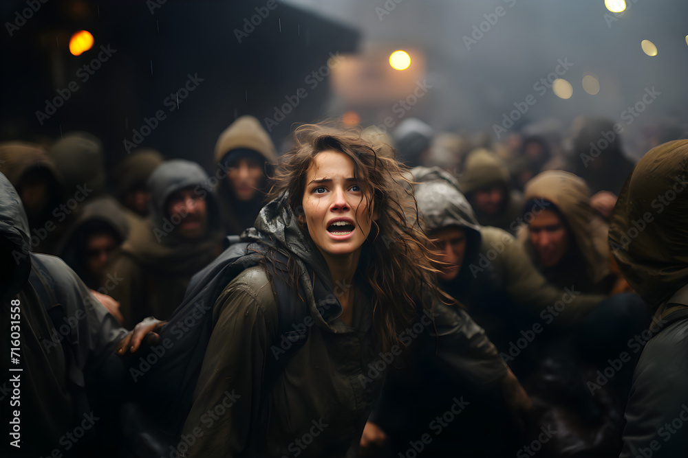 Desperate woman searching for lost child in crowd during civilian ...