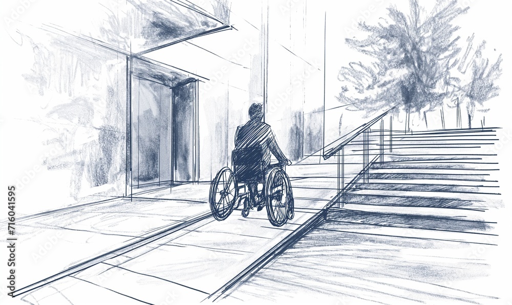 Drawing of an access ramp for the disabled, urbanism architecture ...