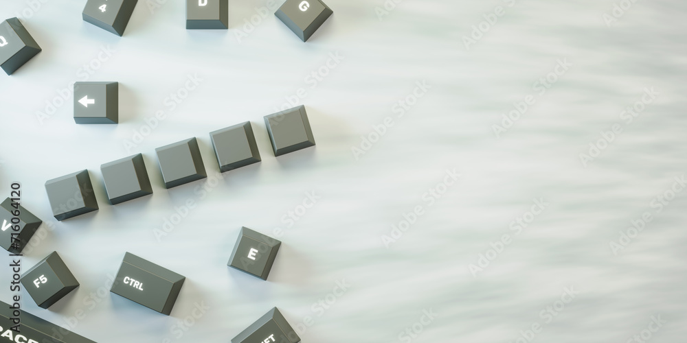 Set of messy keys, in the center some empty keys, standing out among ...