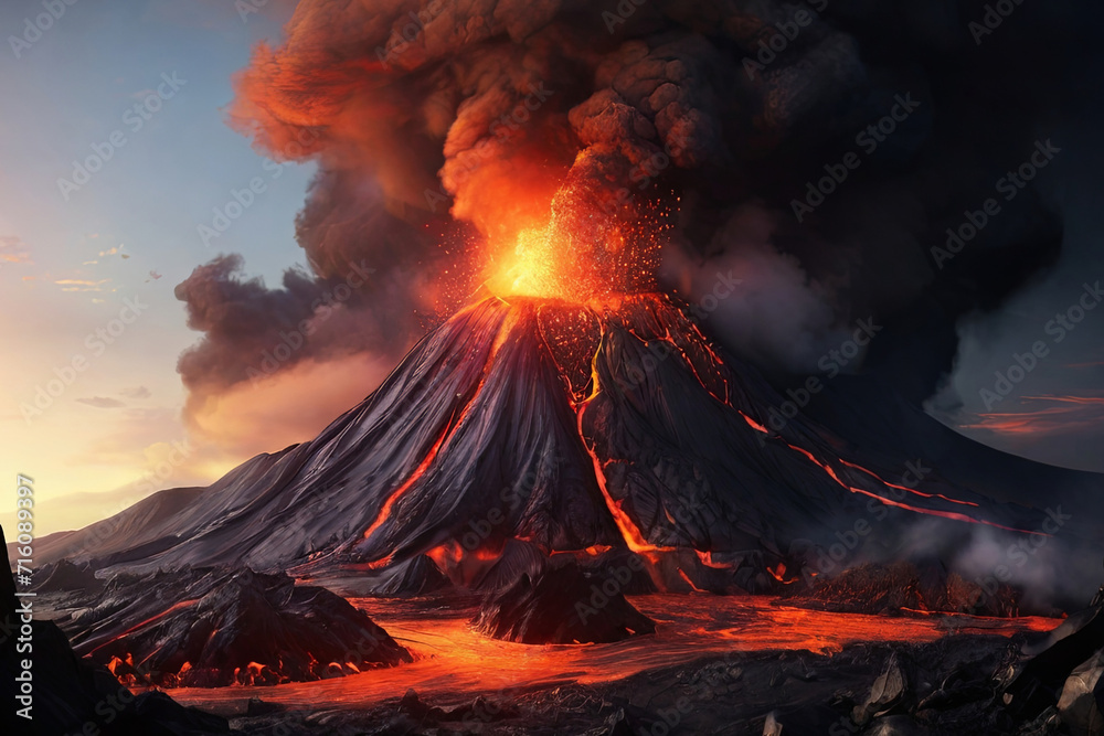 Nature Unleashed. Powerful volcano eruption with flowing lava. A ...