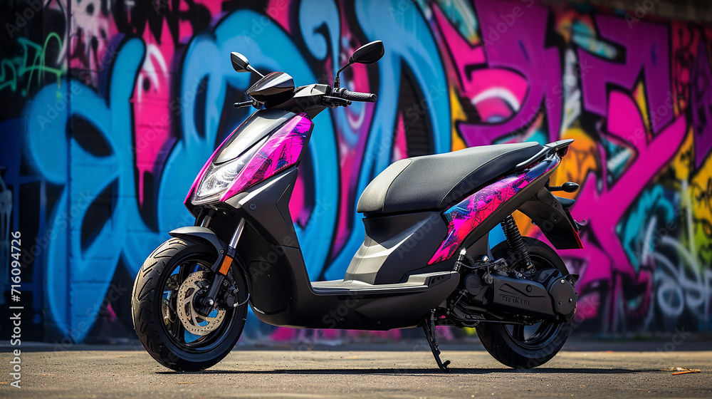 artistic electric scooter in urban art district with custom paint job ...