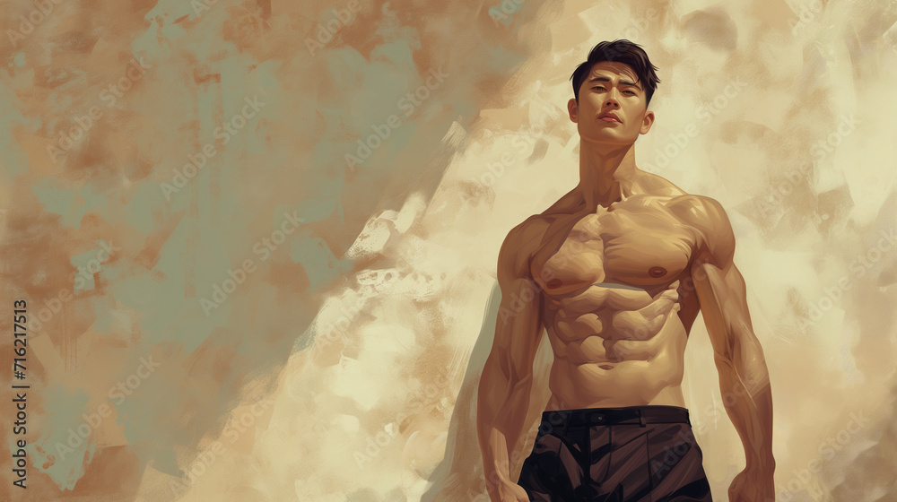 Muscular male physics, body builder background, space for writing ...