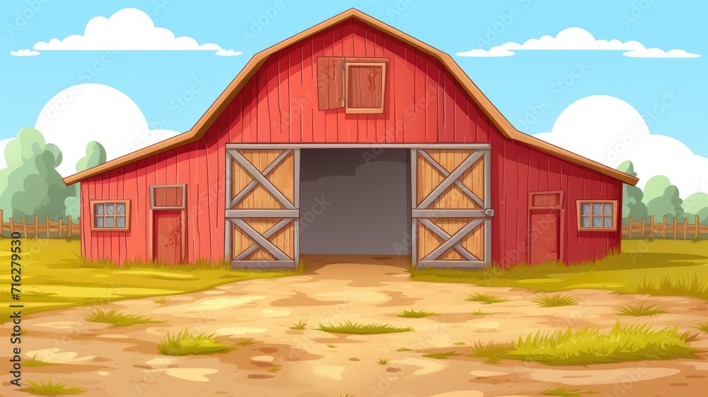cartoon illustration A barn for farm animals, view inside. Stock ...