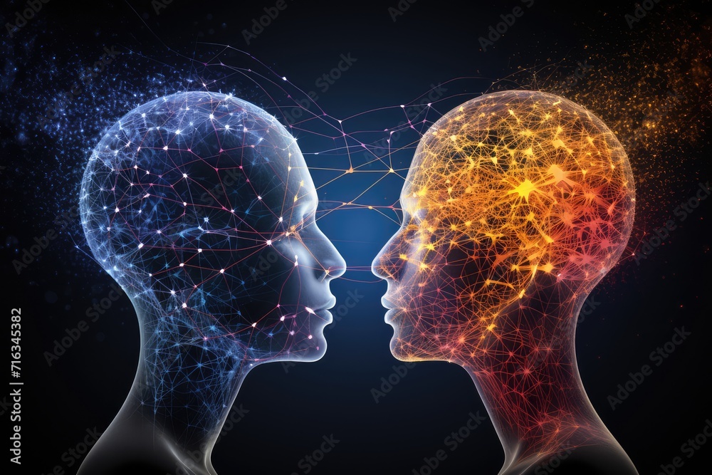 Human skull creative colorful brain sides, left and right brain ...