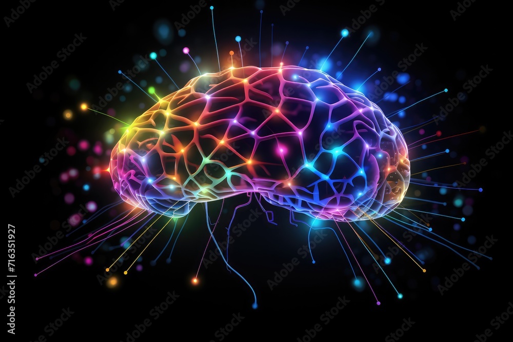 Synergies of human mind, synapses lighting colorful, Brain health ...