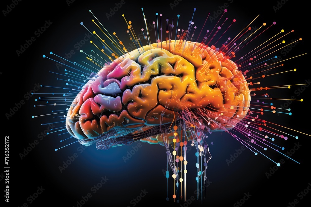 Synergies of human mind, synapses lighting colorful, Brain health ...