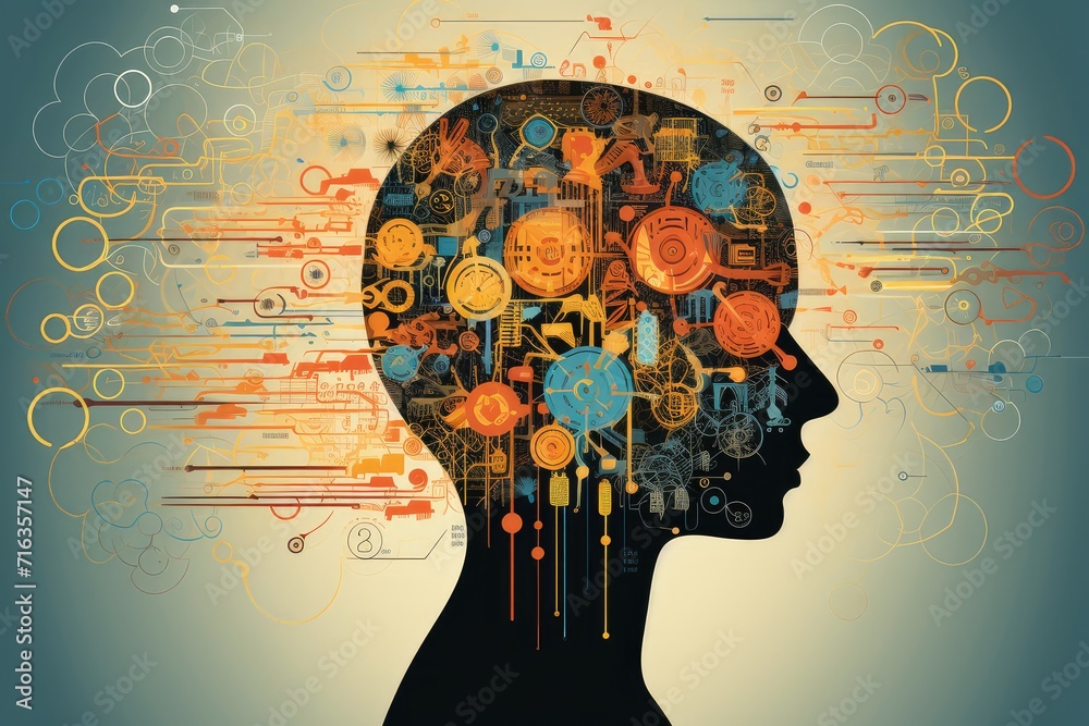 3D brain in space illustration, cognitive science, educational ...