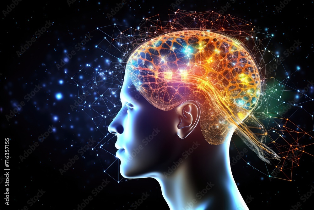 3D brain in space illustration, cognitive science, educational ...