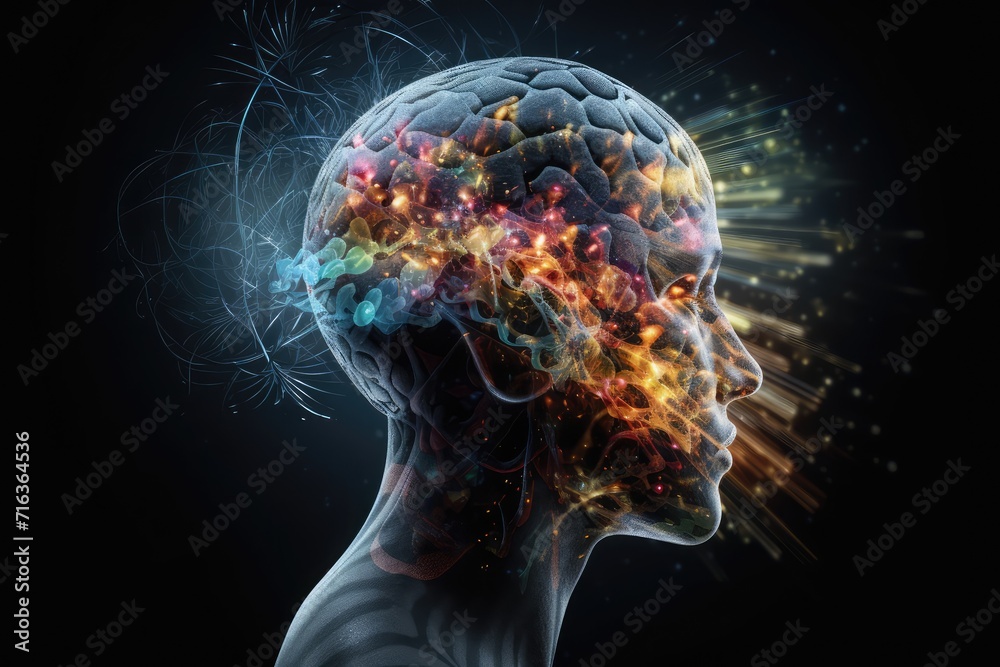 Colorful brain explosion creativity and neural connections. Receptor ...