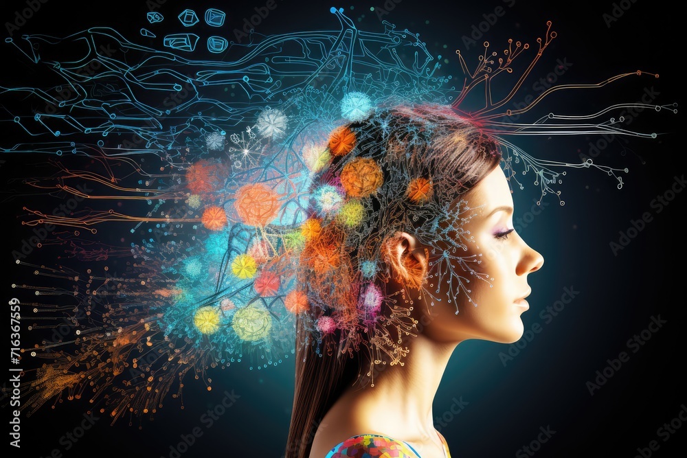 Illustration Stock Neuron and neuronal connections colorful mindset ...