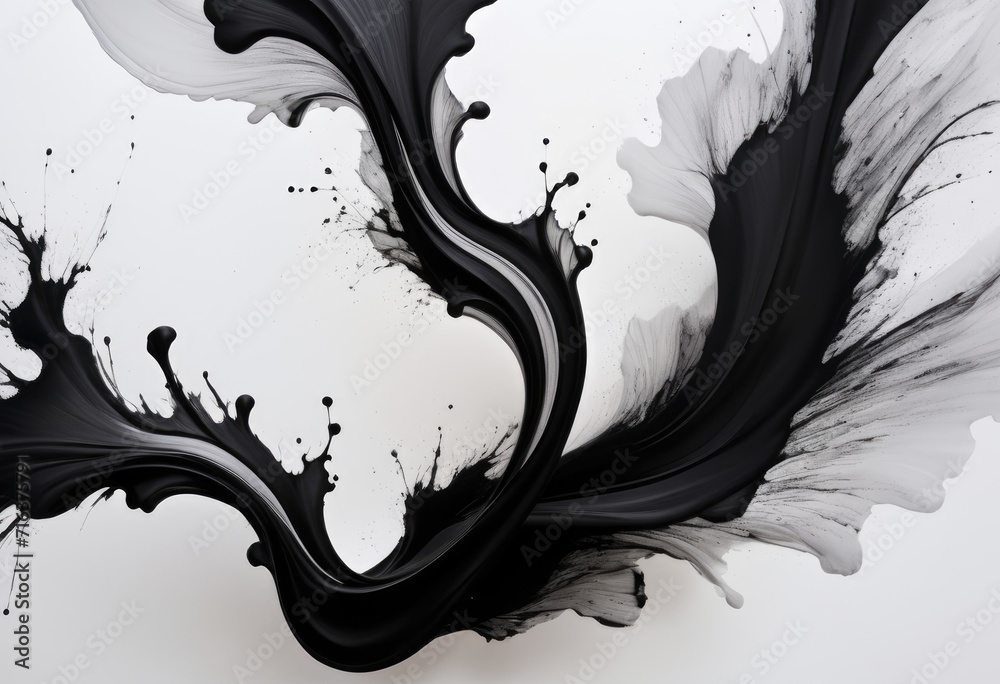 abstract black splash, resembling the fluidity and grace of sumi-e ...