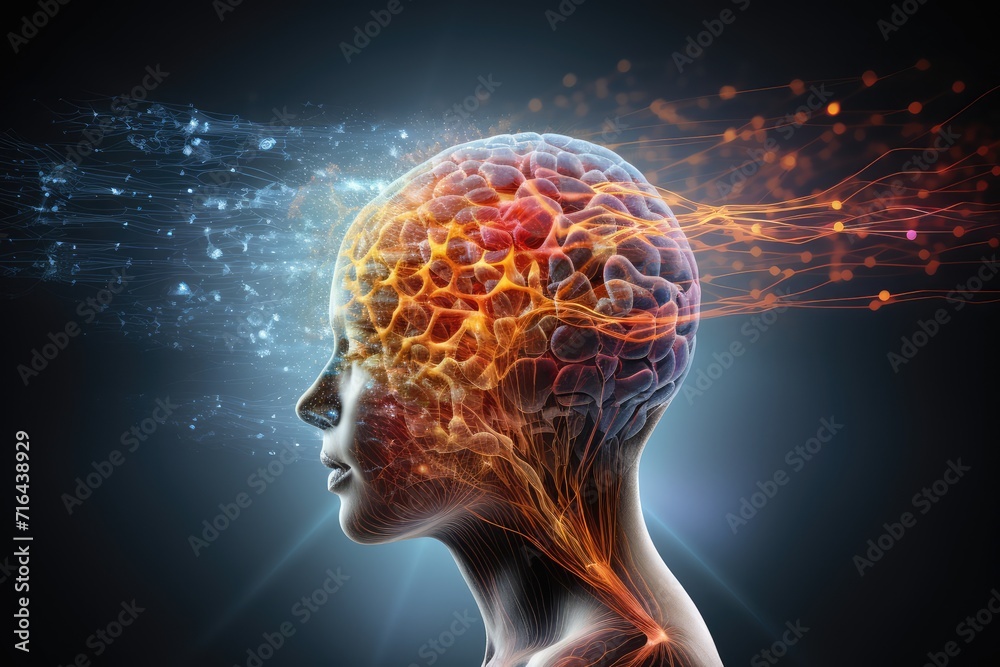 Brain dots pattern, mesmerizing display of neural particles. Electrical ...