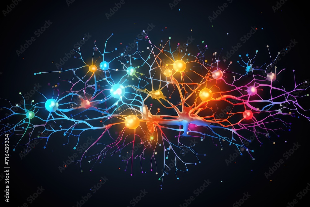 Brain dots pattern, mesmerizing display of neural particles. Electrical ...