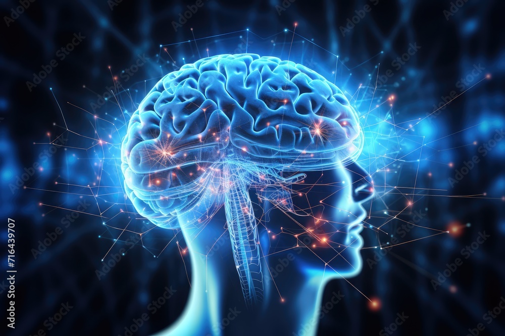 Brain dots pattern, mesmerizing display of neural particles. Electrical ...