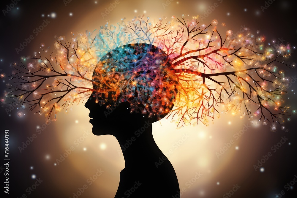 Brain dots pattern, mesmerizing display of neural particles. Electrical ...