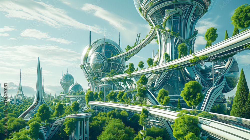 Ilustración de Stock Sustainable Futuristic City Architecture ...