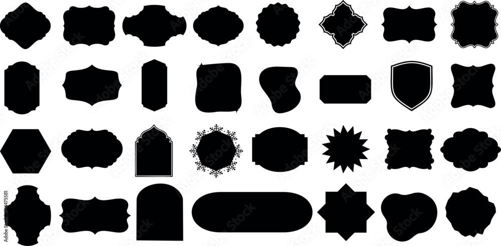 Vintage frames collection, black silhouette borders, elegant shapes for ...