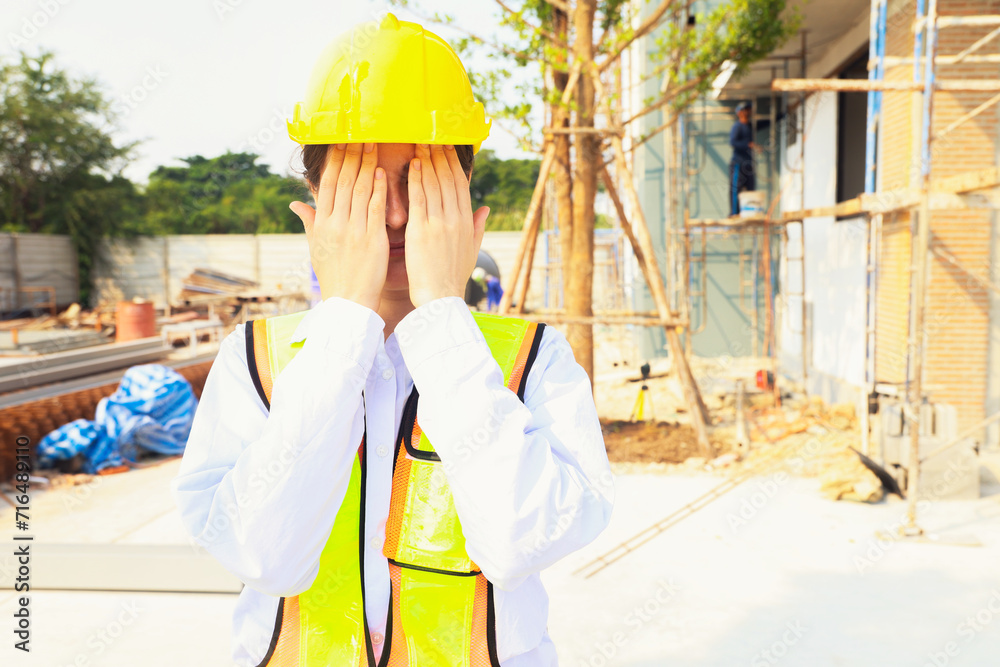 Female workers covering their faces with their hands have health ...
