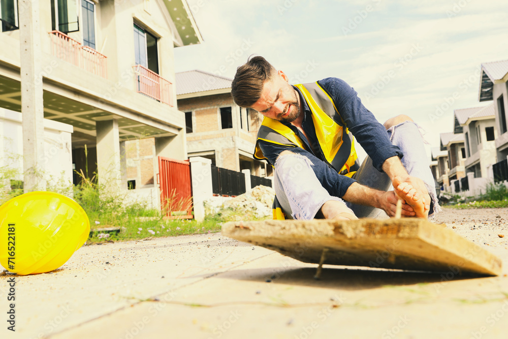 Male worker had foot accident caused by carelessness in wearing sandals ...