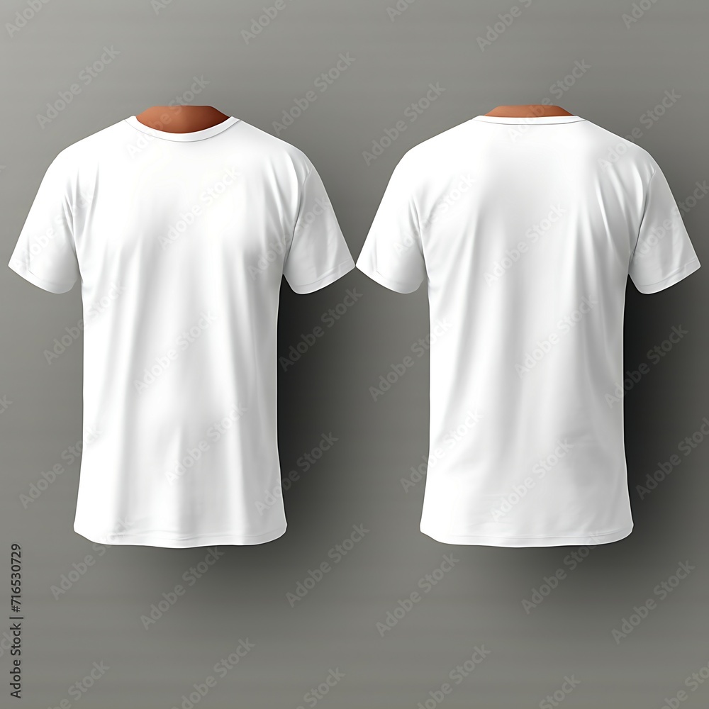 T-shirt mockup. White blank t-shirt front and back views. male clothes ...