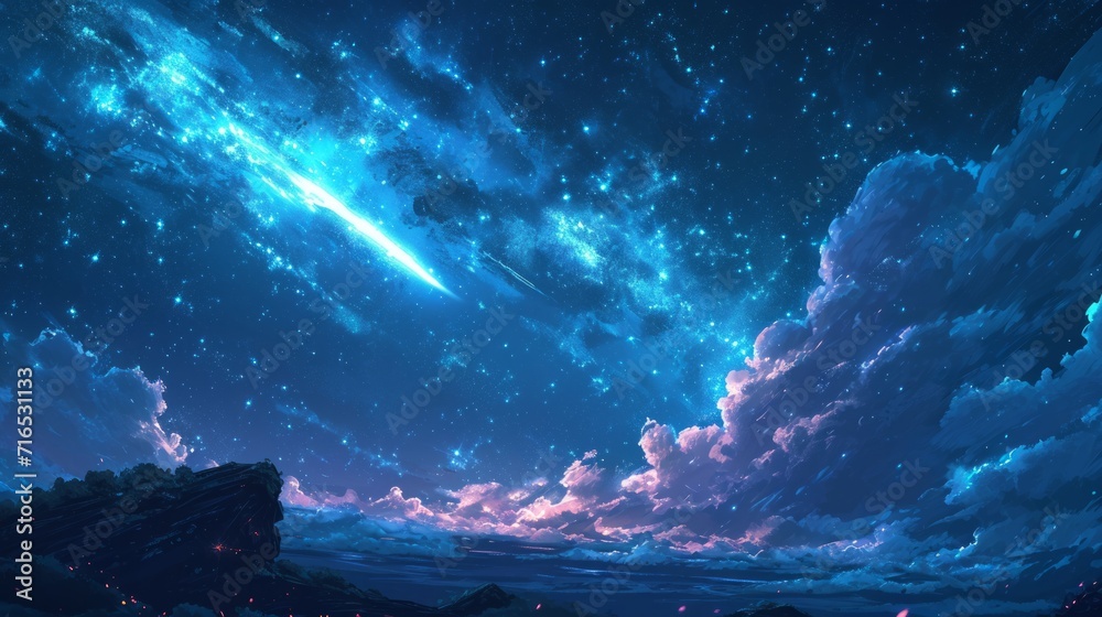 Cartoon Illustrate of meteor shower in the starry night sky. Stars Sky ...