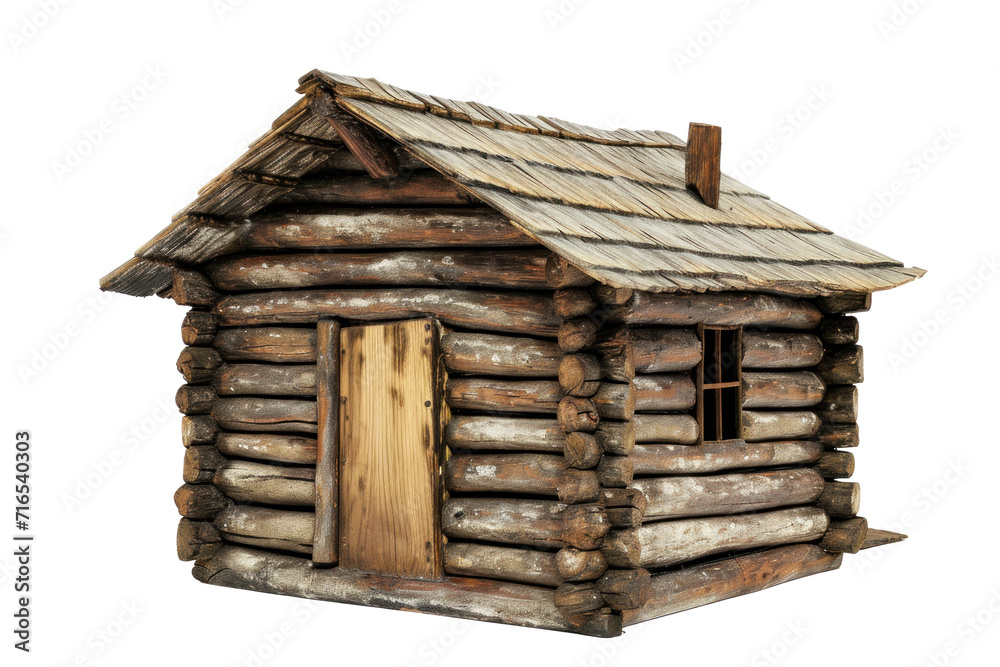 An old wooden hut or house, transparent or isolated on white background ...