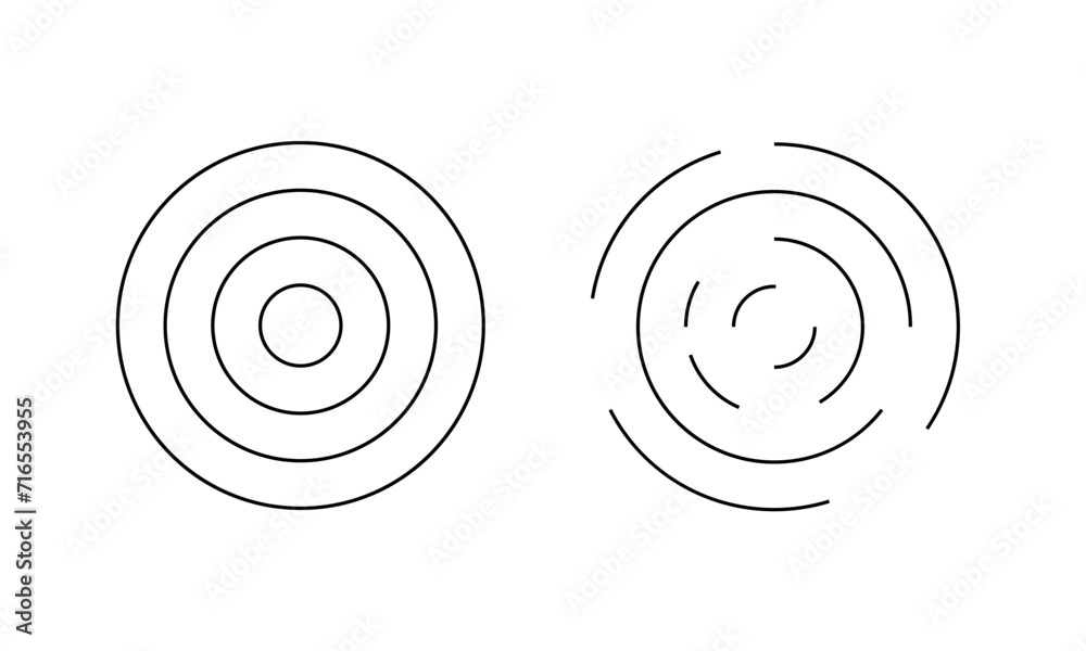 Circular ripple icons. Concentric circles with whole and broken lines ...