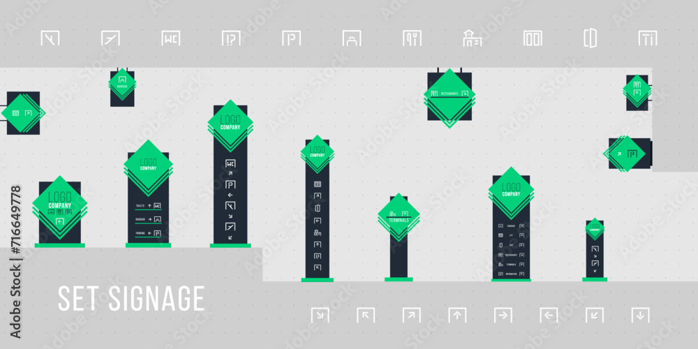 Set of signage vector.Direction,pole, wall mount and traffic signage ...