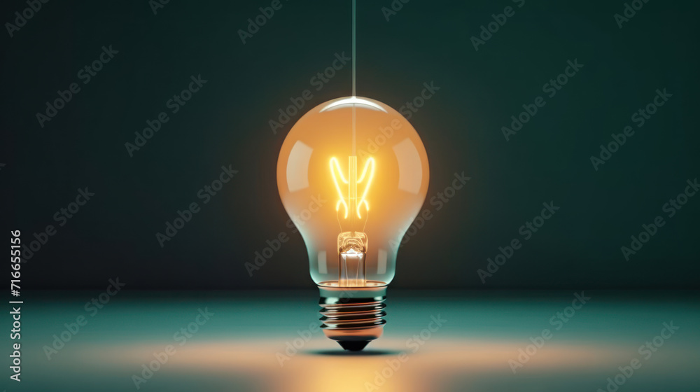 One of Lightbulb glowing among shutdown light bulb in dark area with ...