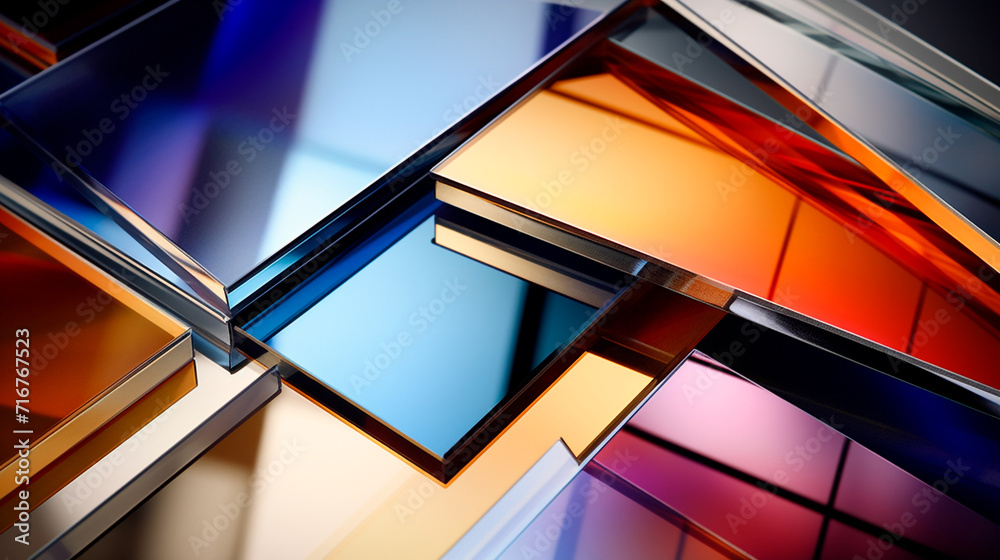 Silver, gold and multicolored aluminum panels in the style of ...