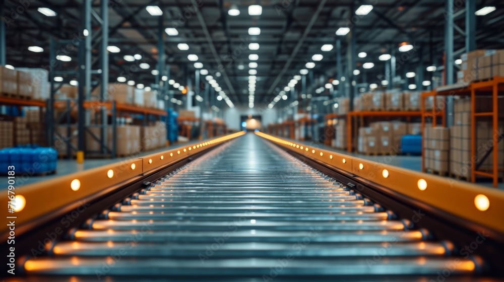 Smart warehouse management system concept.Cardboard boxes on conveyor ...