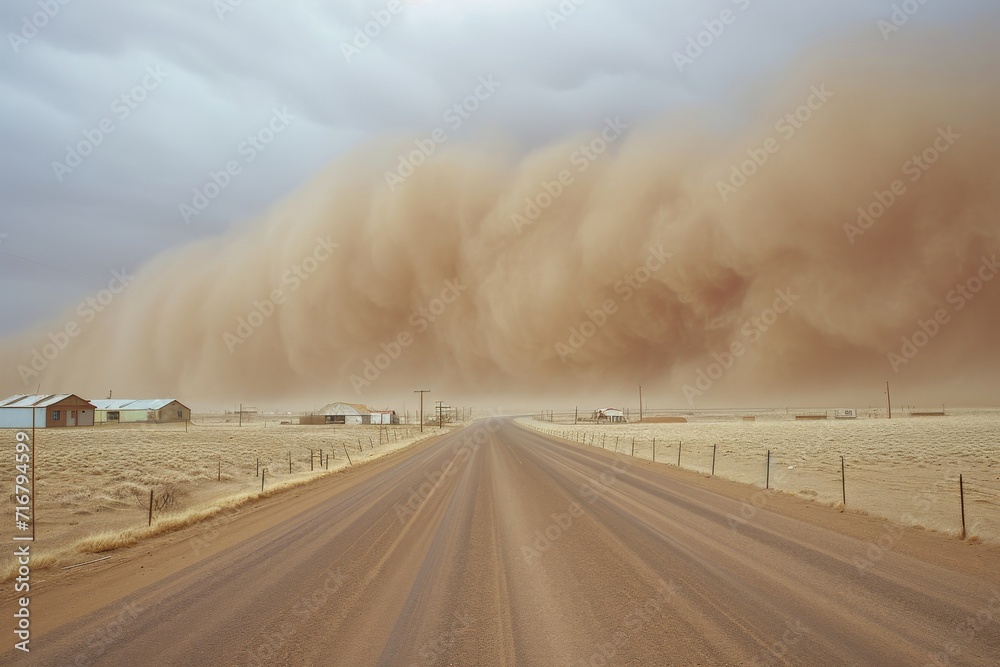 Photo Stock A dusty road winds through the barren landscape, its path ...