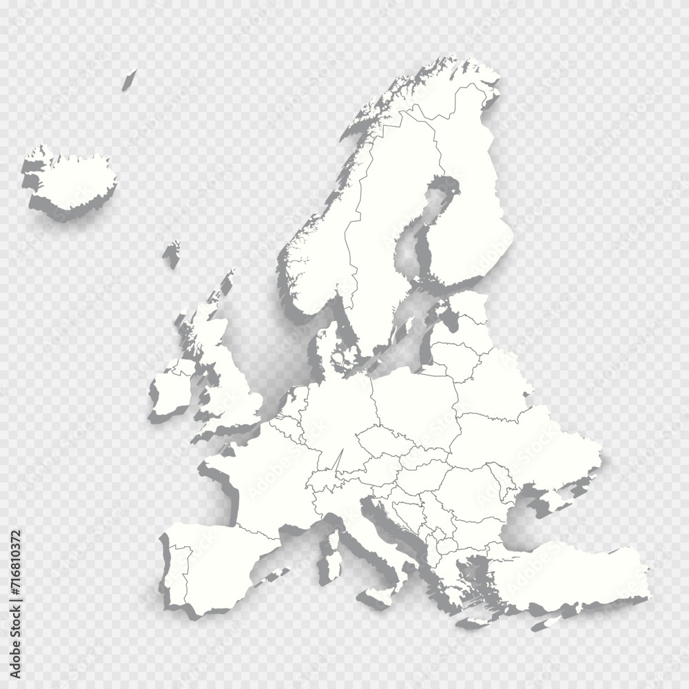 Map of Europe with national borders isolated on transparent background ...