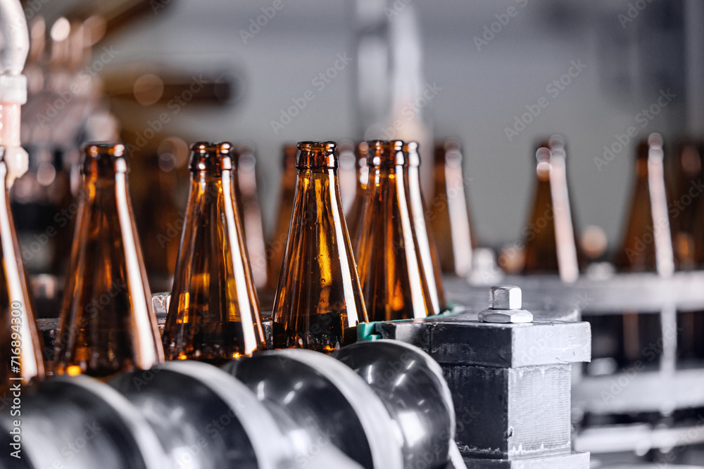 Process pasteurization of bottles on conveyor machinery of brewery ...