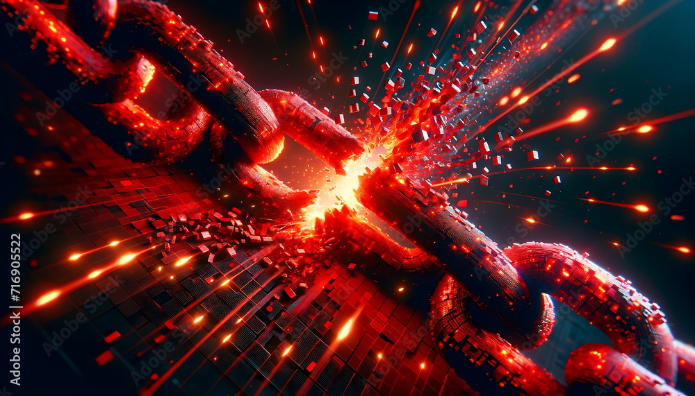 Blockchain Vulnerability 3D Wireframe Model of a Broken Chain. Abstract ...