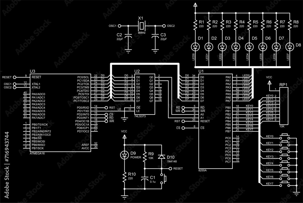 Vector electrical schematic diagram of matrix of LEDs working under ...