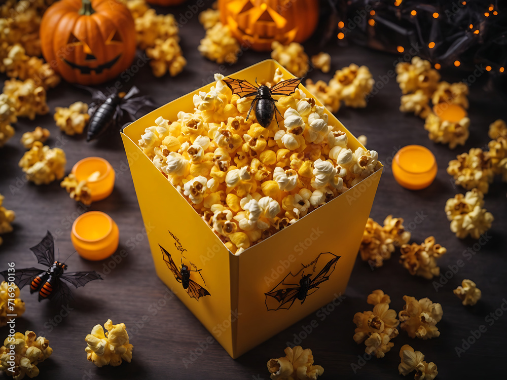 Halloween cinematic delight with friends. The top view angle captures ...