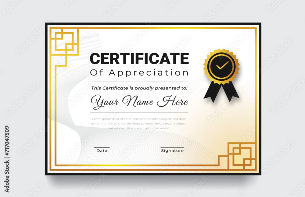 Modern Gold certificate appreciation, certificate achievement template ...