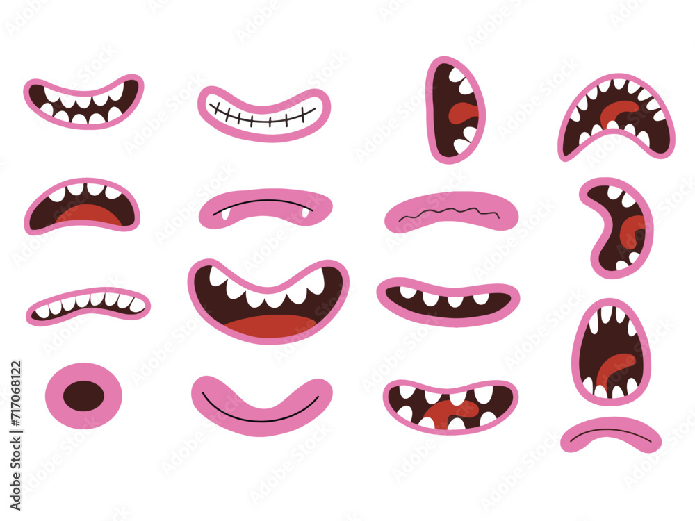 Set of smile mouths for cartoon monster character. The mouth makes ...