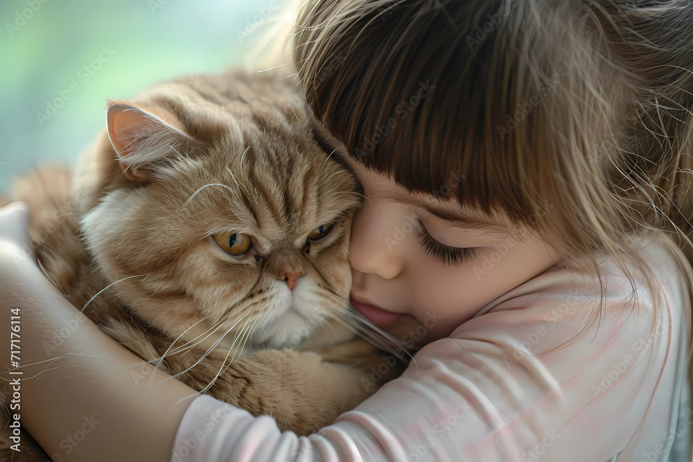 A young girl envelops herself in the comforting embrace of her beloved ...