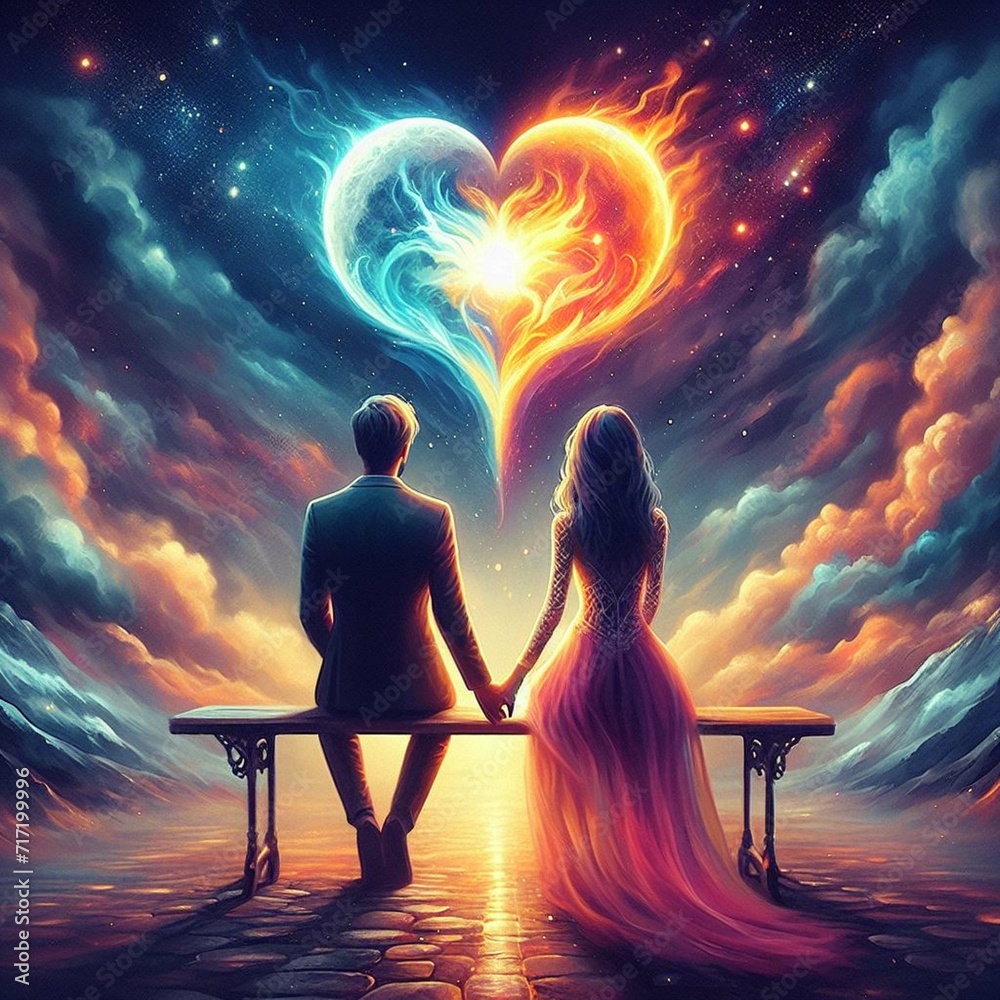 Twin flame couple. Soulmates. The concept of magical, esoteric, tantric ...